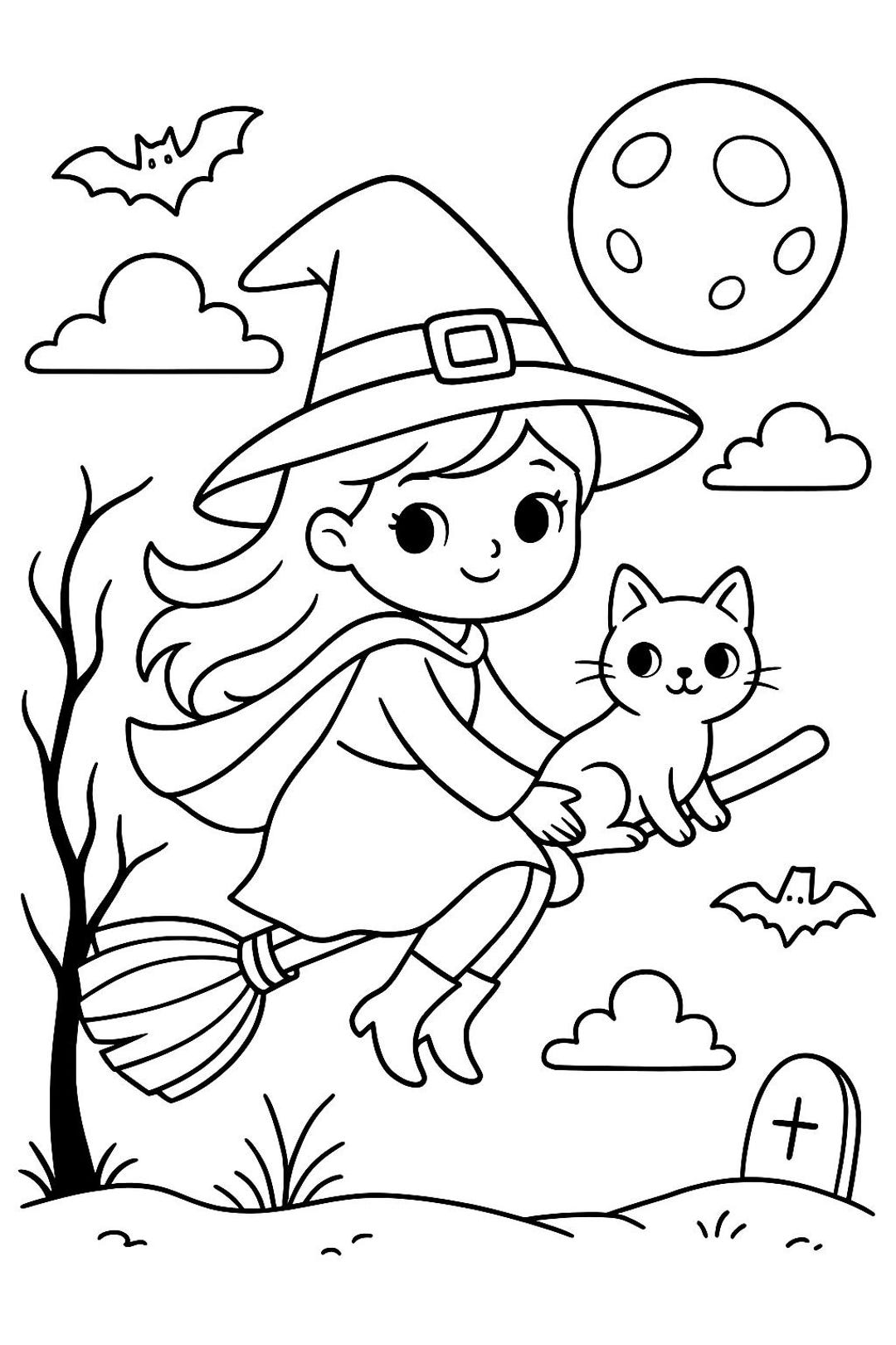 Cute Witch Printable Kid Coloring Pages Two (2) Pages - Etsy