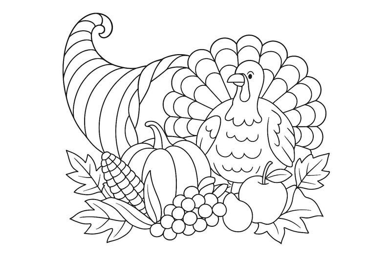 Thanksgiving Cornucopia Printable Coloring Pages Five (5) Pages - Etsy