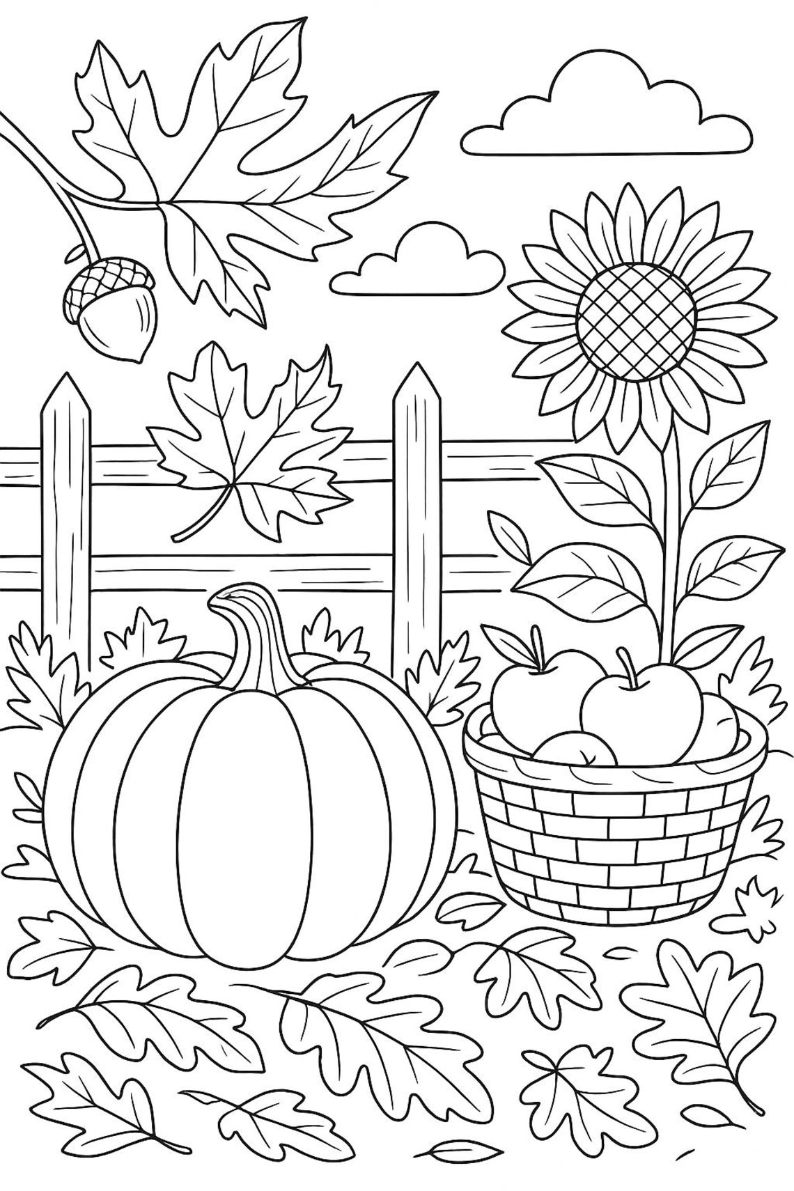 Fall Theme Printable Coloring Pages (five Pages) - Etsy Canada