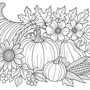 Thanksgiving Cornucopia Printable Coloring Pages Five (5) Pages - Etsy