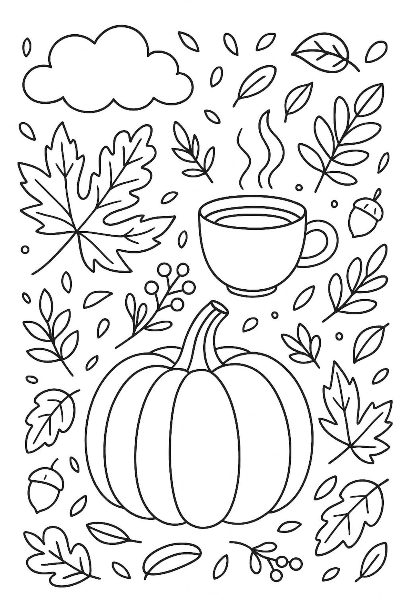 Fall Theme Printable Coloring Pages (five Pages) - Etsy
