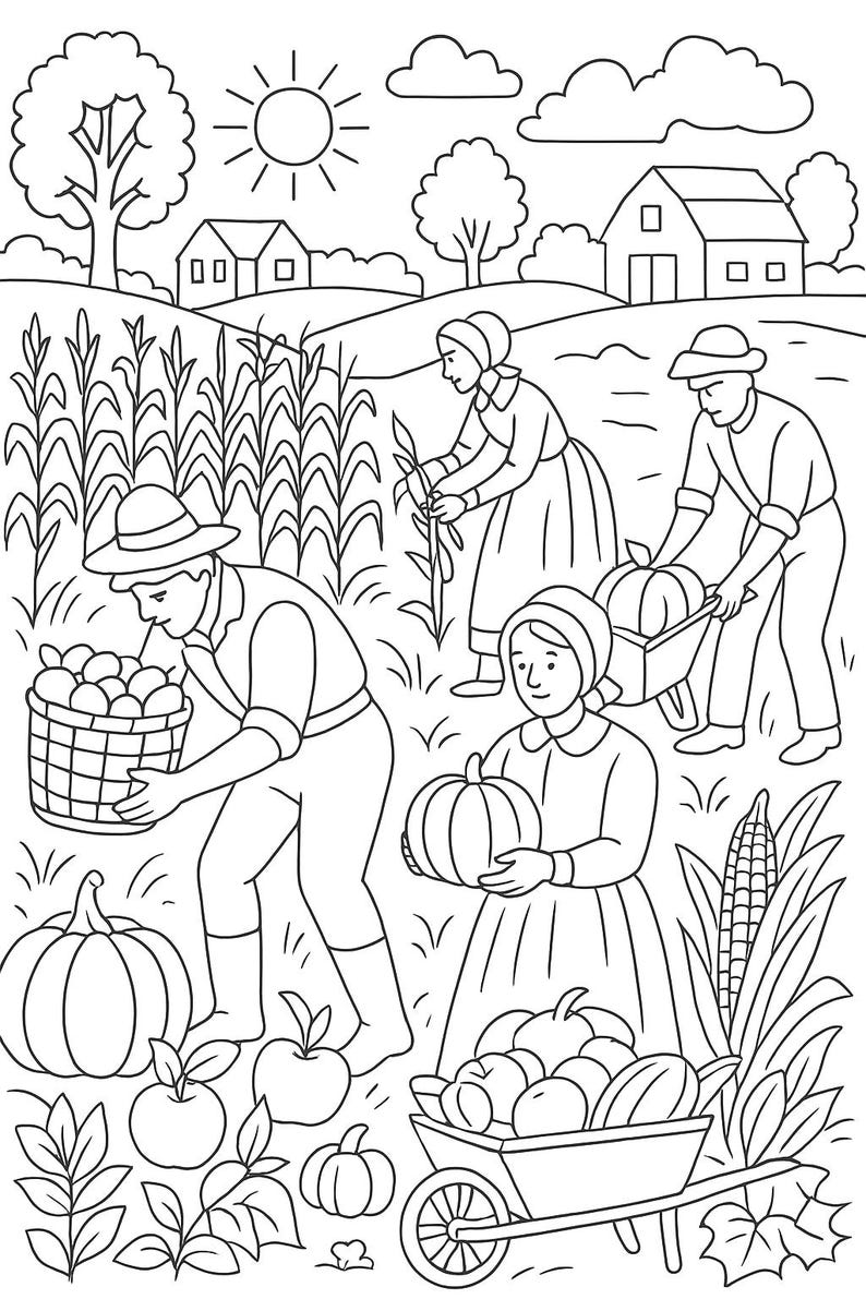 Fall Farm Harvest Printable Coloring Pages Four (4) Pages - Etsy