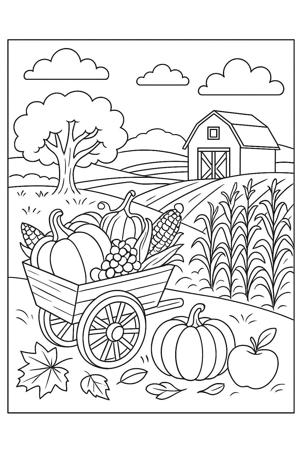 Fall Farm Harvest Printable Coloring Pages Four (4) Pages - Etsy