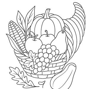 Thanksgiving Cornucopia Printable Coloring Pages Five (5) Pages - Etsy
