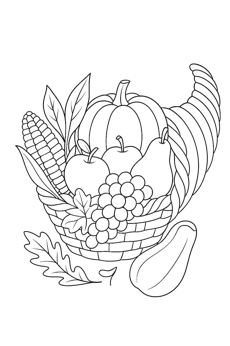 Coloriage corne d'abondance de Thanksgiving Cinq (5) pages à colorier ...
