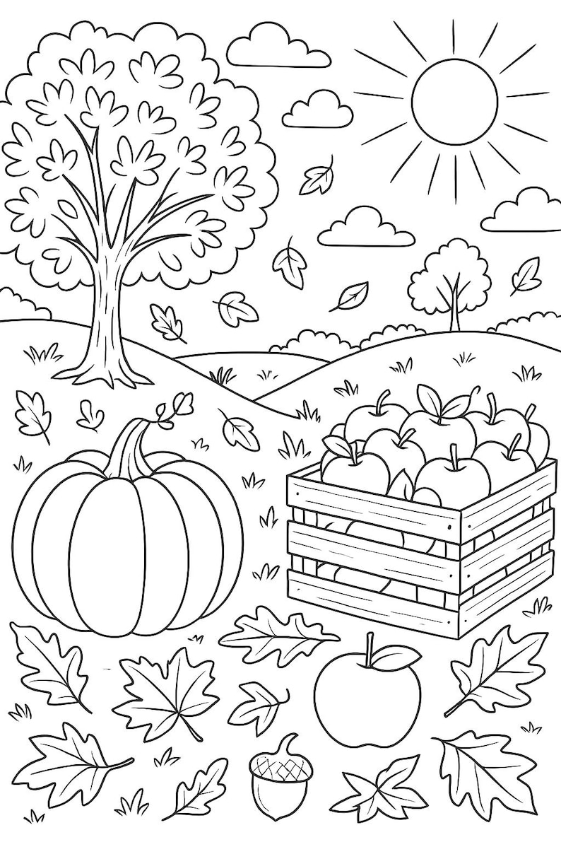 Fall Theme Printable Coloring Pages (five Pages) - Etsy Canada