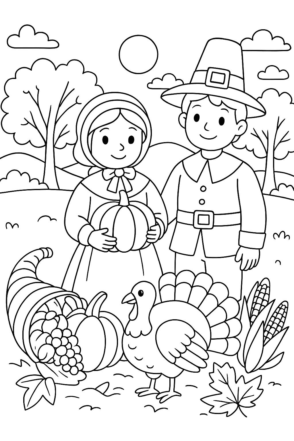 Thanksgiving Pilgrims Printable Coloring Pages Four (4) Pages - Etsy