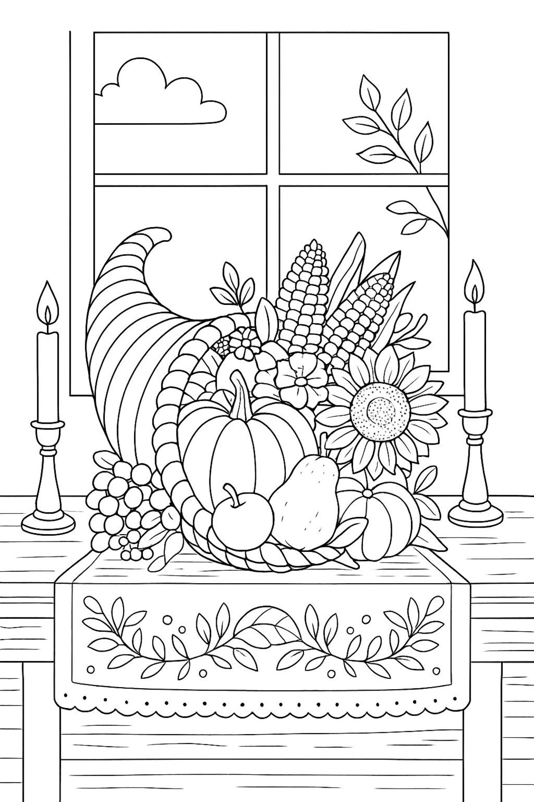 Thanksgiving Cornucopia Printable Coloring Pages Five (5) Pages - Etsy