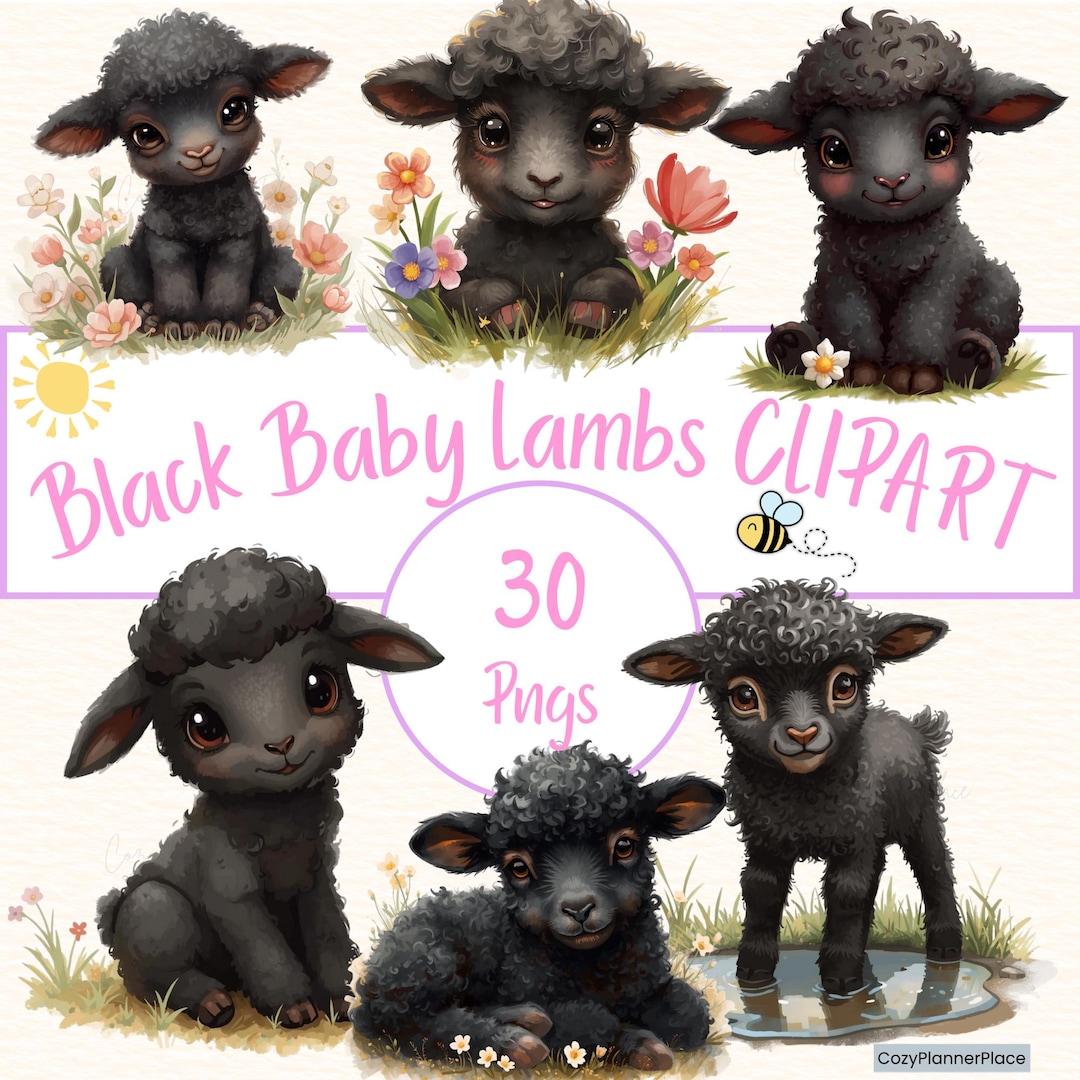 Black Baby Lambs Clipart, Farm Animal Pngs, Spring Nursery Art ...