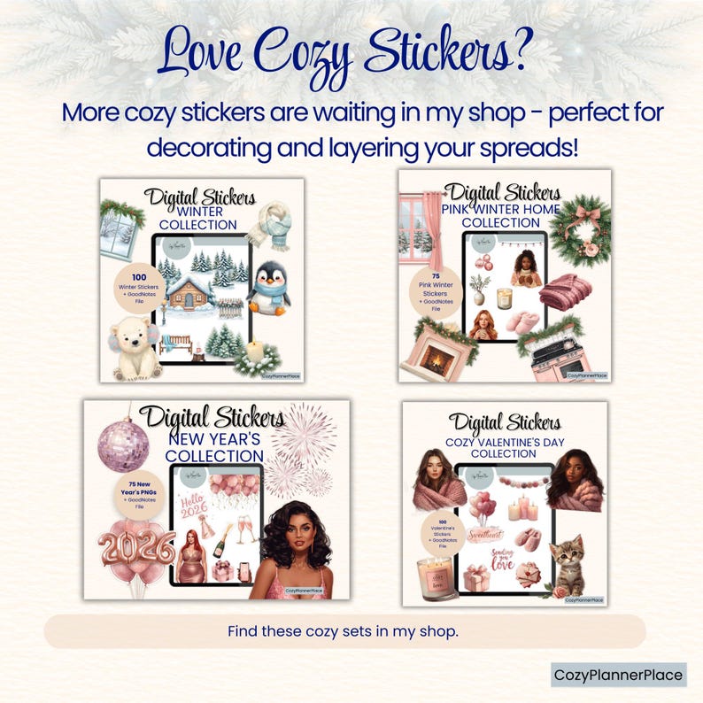 Winter Digital Stickers Bundle, Cozy Home Pngs, Goodnotes Pre-cropped ...