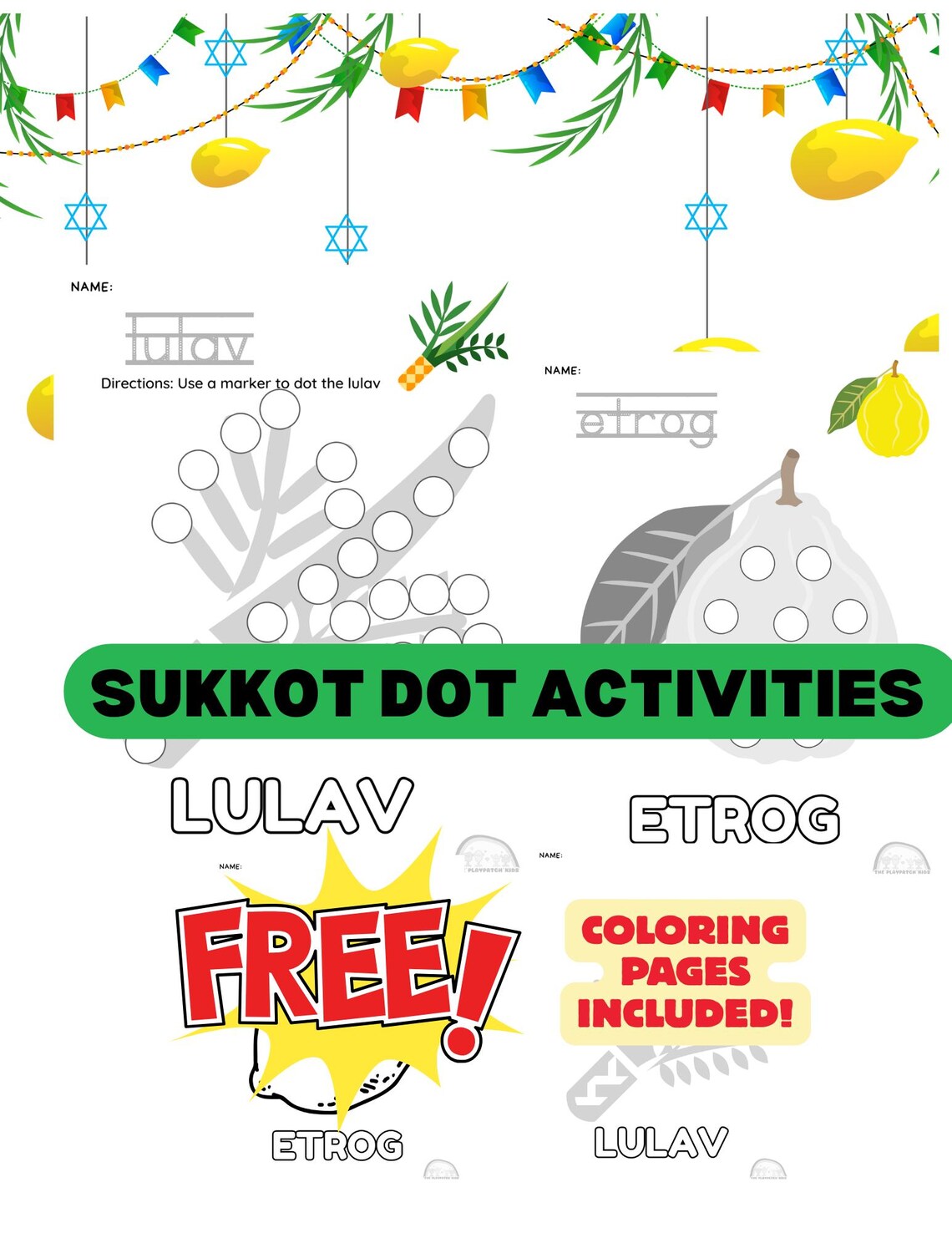 Sukkot Dot Marker Activity: Lulav & Etrog Coloring Pages (PDF) - Etsy
