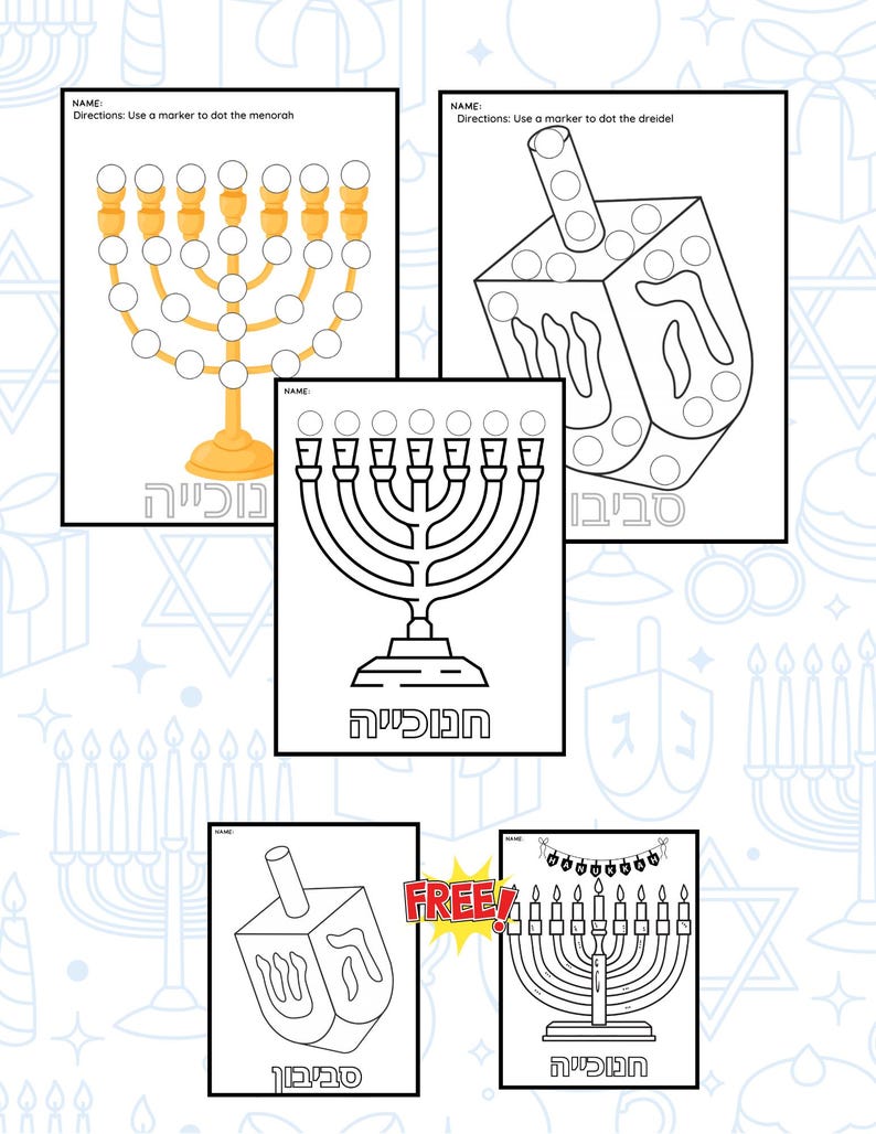 HEBREW Hanukkah Menorah & Dreidel Dot Marker Activity | FREE Coloring ...