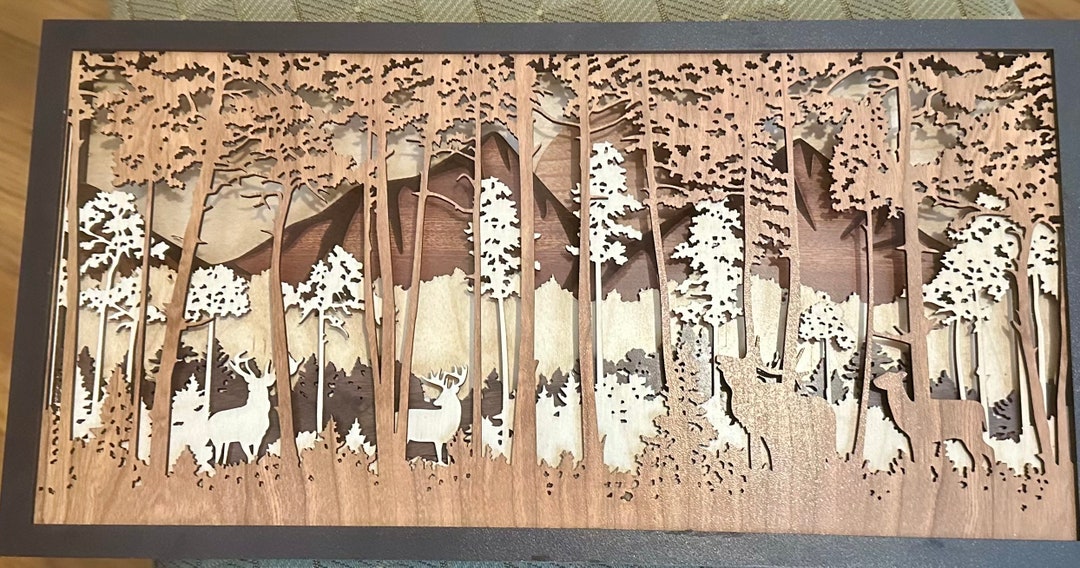 Forest Scene With Deer and Elk; 3D Layered Wood Art - Etsy