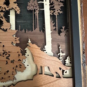 Forest Scene With Wolf; 3D Layered Wood Art - Etsy