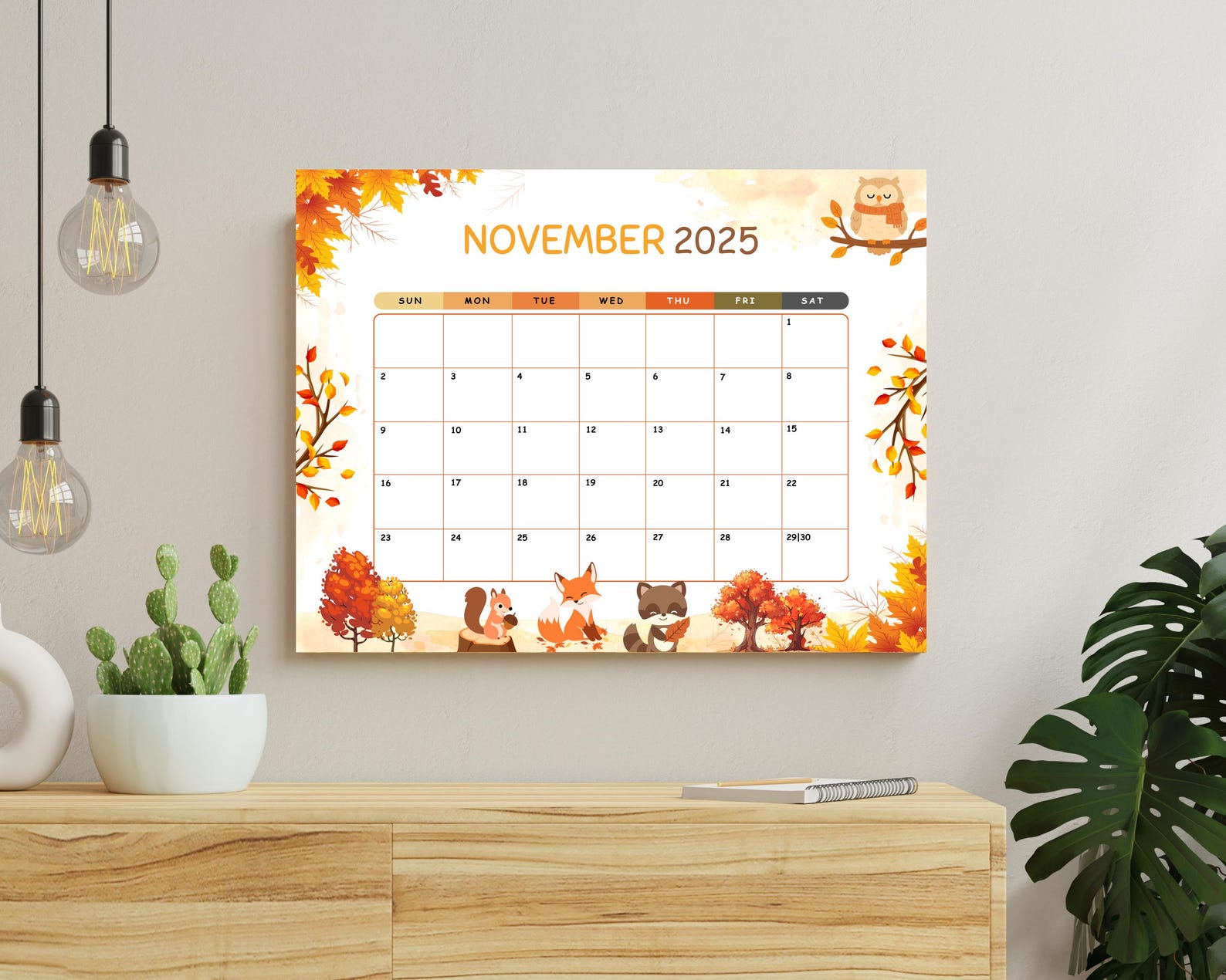Instant Download November 2025 Calendar, Beautiful Autumn Trees ...
