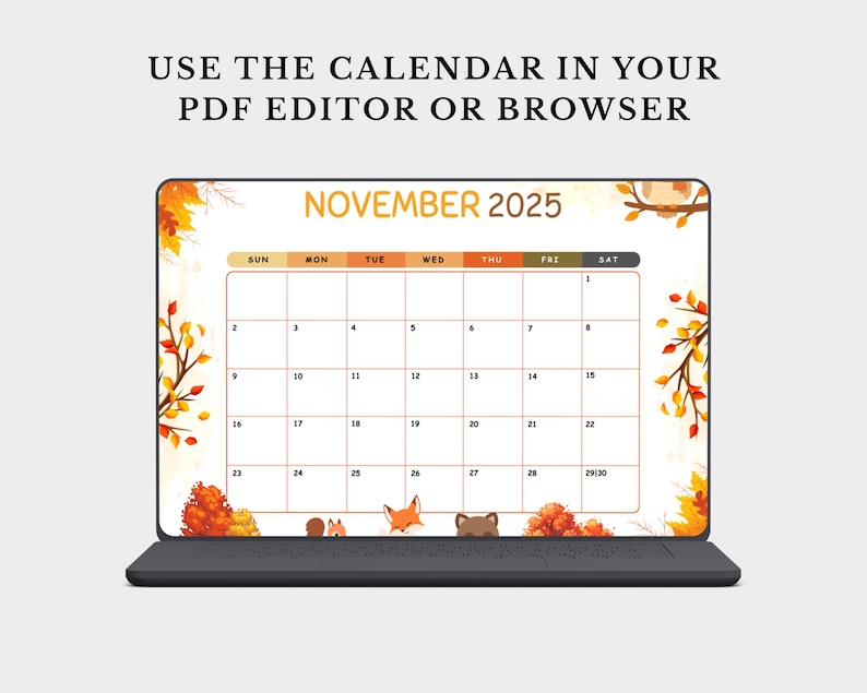 Instant Download November 2025 Calendar, Beautiful Autumn Trees ...