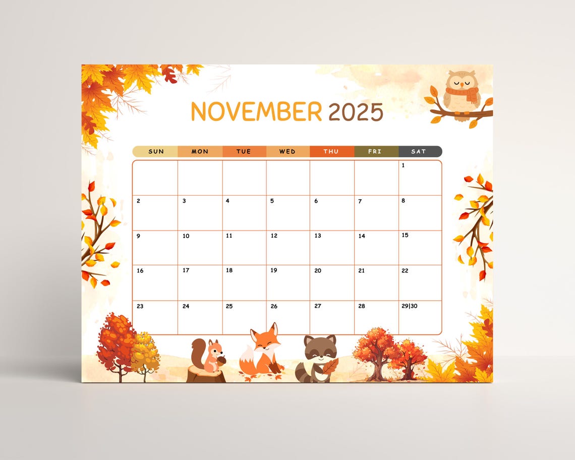 Instant Download November 2025 Calendar, Beautiful Autumn Trees ...