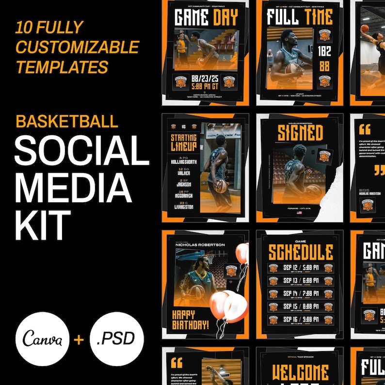 Basketball Social Media Templates - 10 Editable Canva + .PSD Graphics ...
