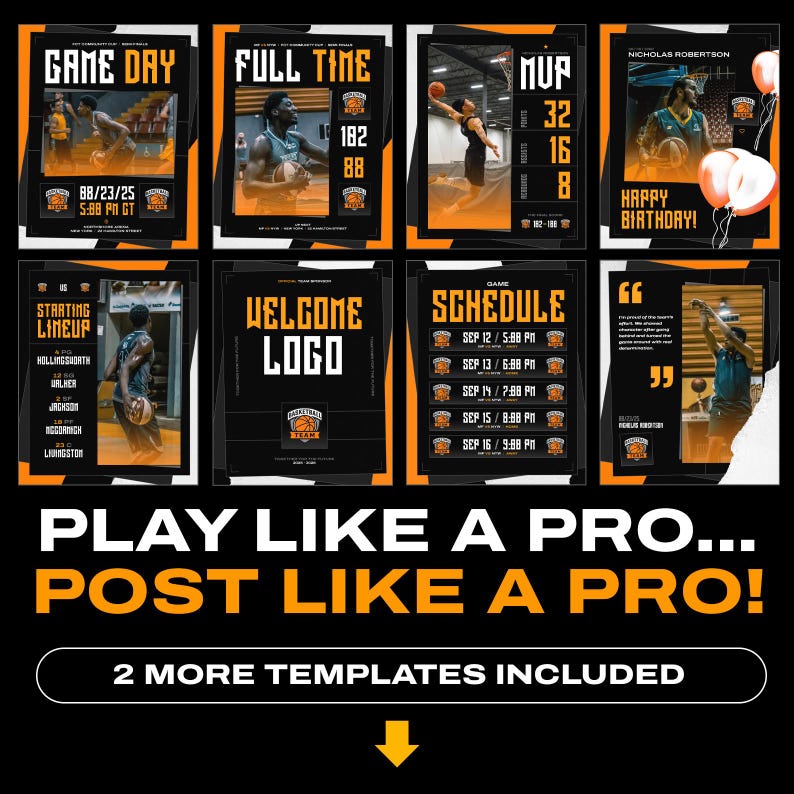 Basketball Social Media Templates - 10 Editable Canva + .PSD Graphics ...