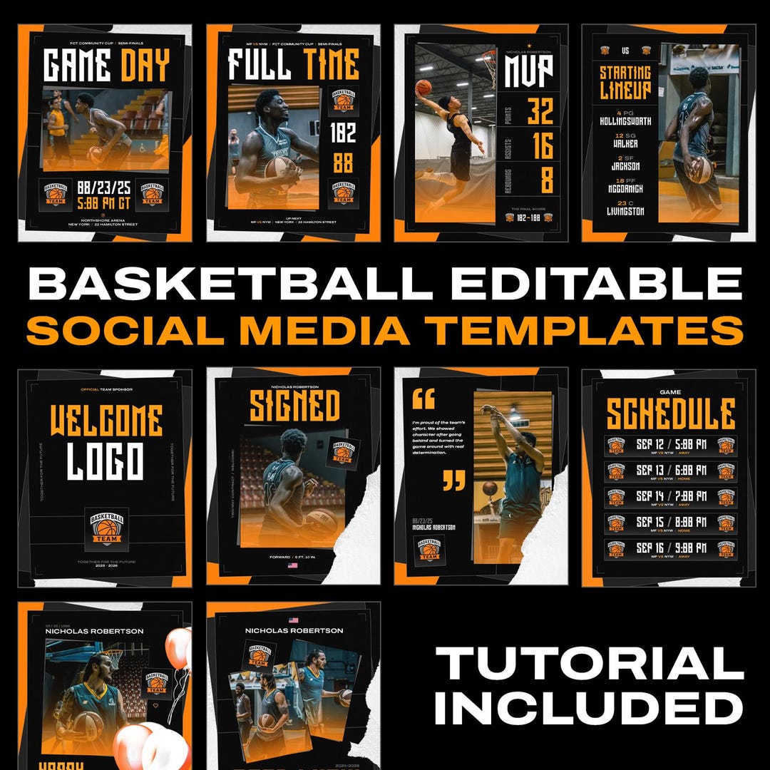 Basketball Social Media Templates - 10 Editable .PSD Graphics ...