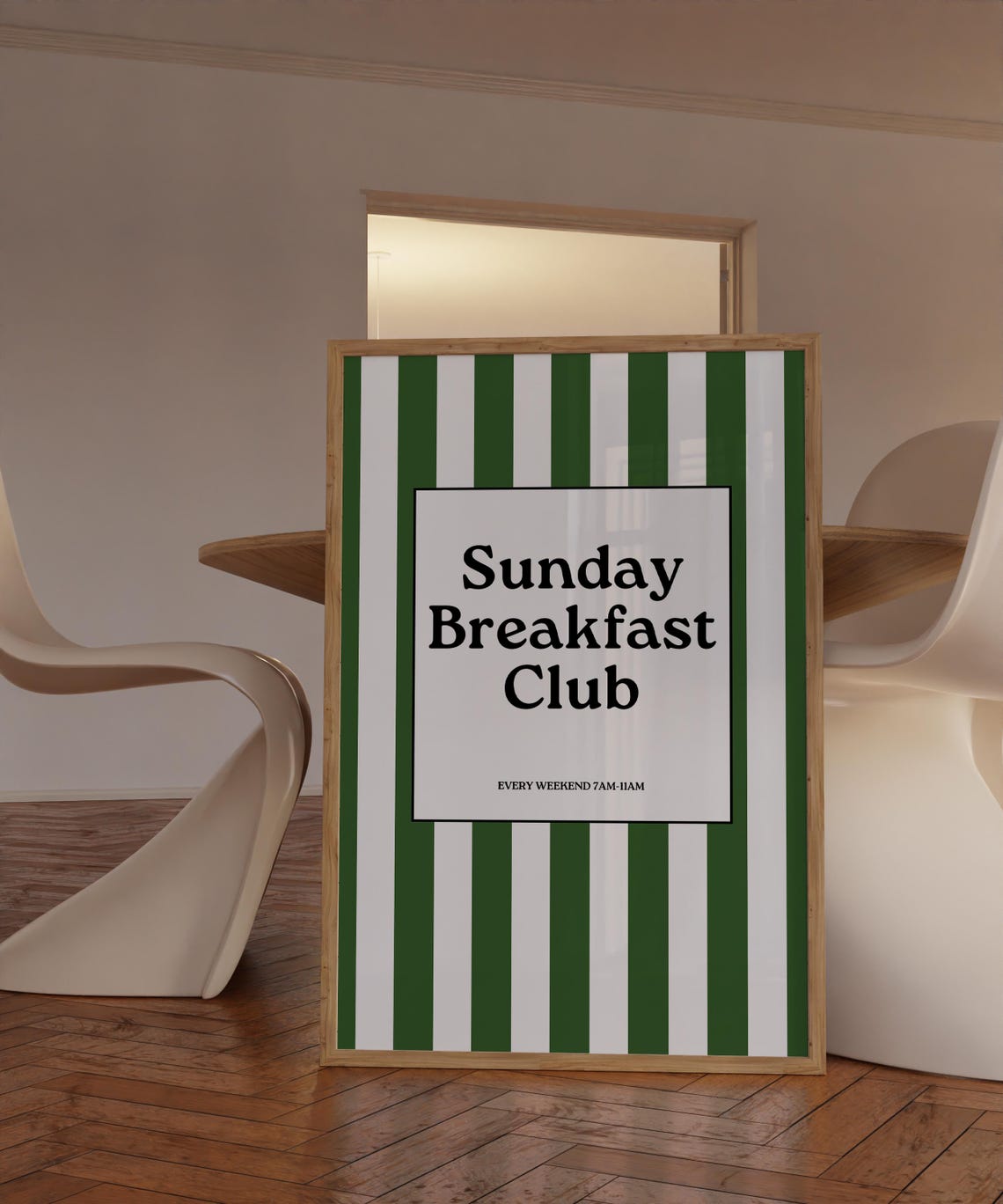 Sunday Breakfast Club Wall Art, Green Stripe Kitchen Poster, Weekend ...