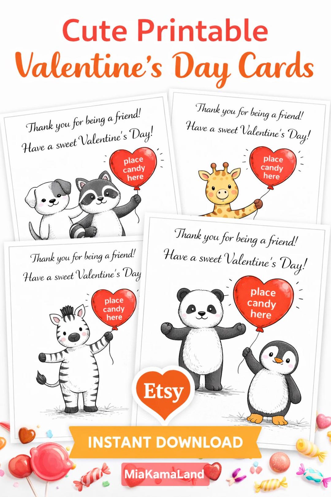 Printable Animal Valentine Cards for Kids | Candy Holder (PDF Download ...