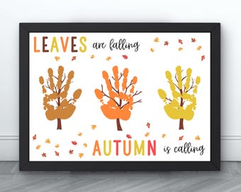 Fall Handprint Craft, Printable Handprint Art, Leaves Are Falling ...