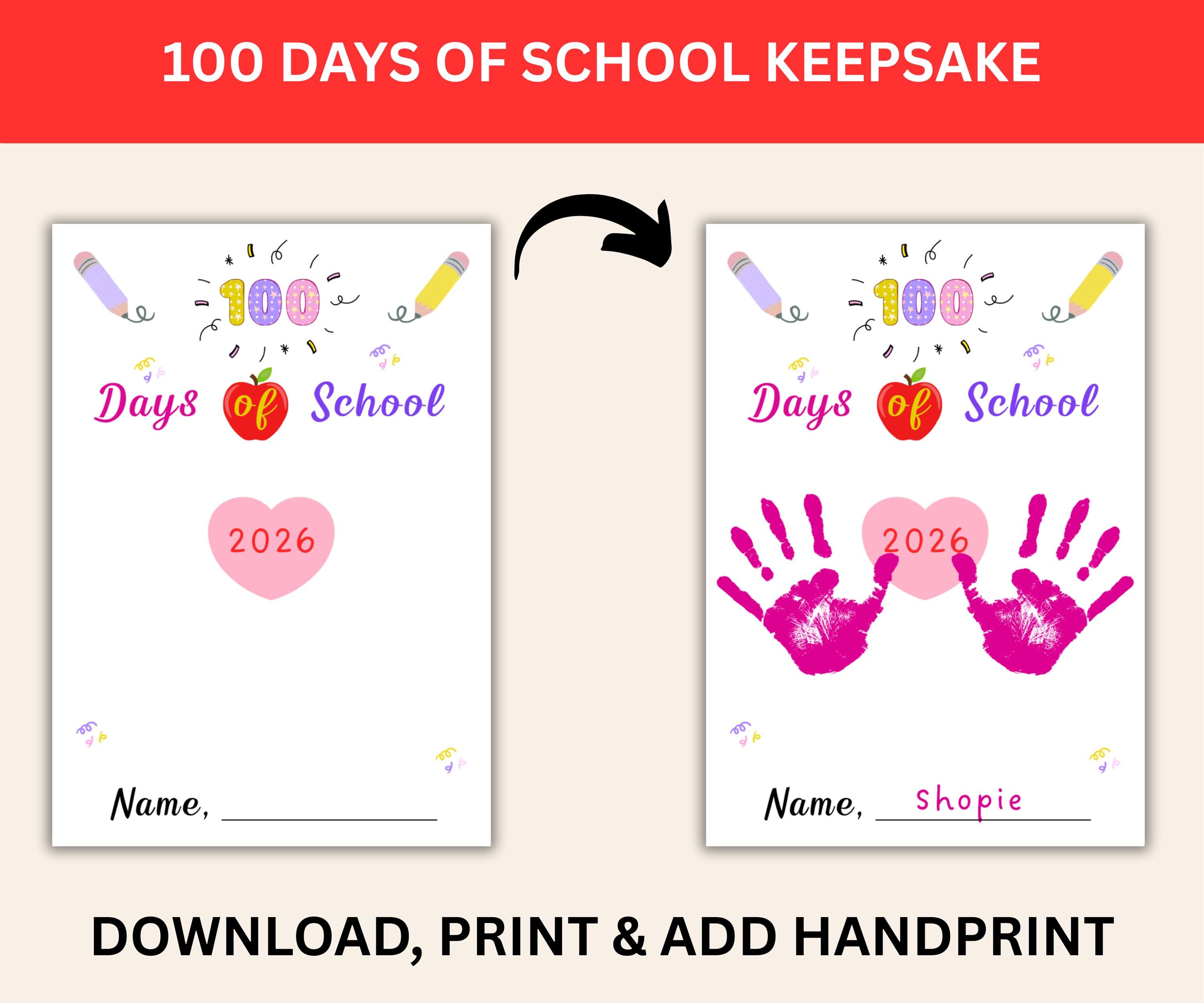 100 Days of School Handprint Art Craft | Preschool & Kindergarten ...