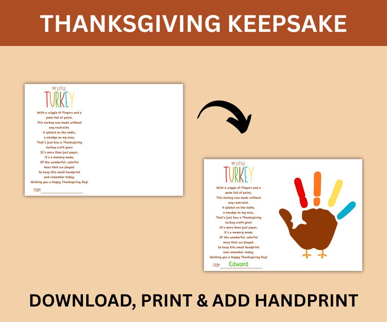 Thanksgiving Turkey Poem Handprint Craft : Kids Keepsake Printable ...