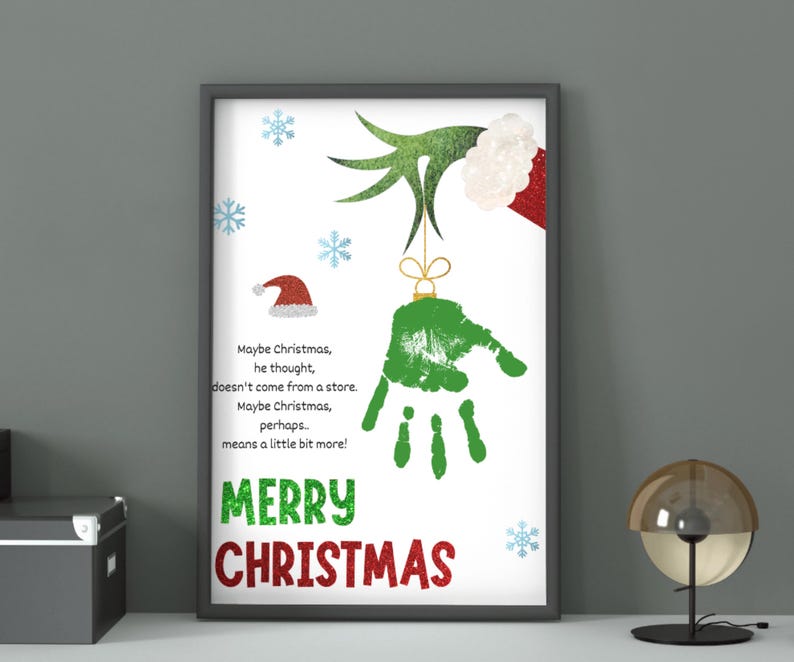 Grinch Christmas Handprint Craft Kids DIY Holiday Art Printable Baby ...