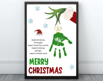 Grinch Christmas Handprint Craft Kids DIY Holiday Art Printable Baby ...