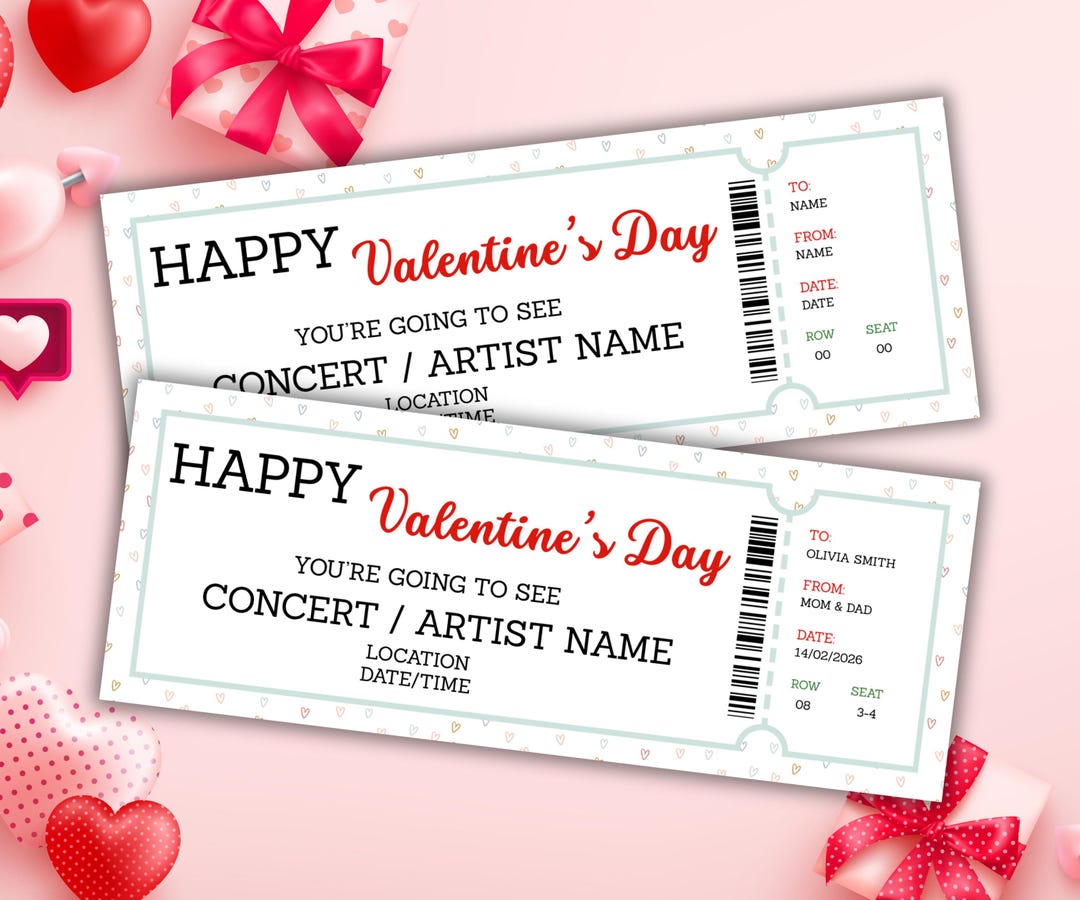 Surprise Concert Ticket Voucher for Valentine’s Day, DIY Editable Event ...