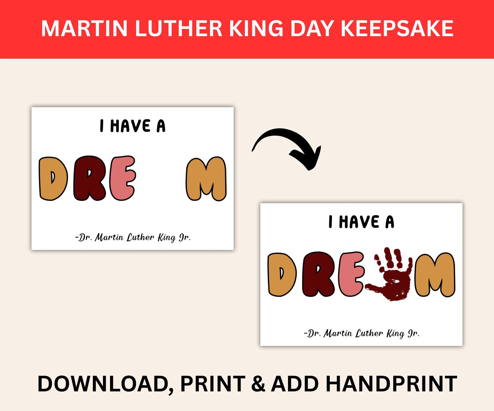 MLK Day Handprint Craft Printable | Martin Luther King Jr Activity for ...