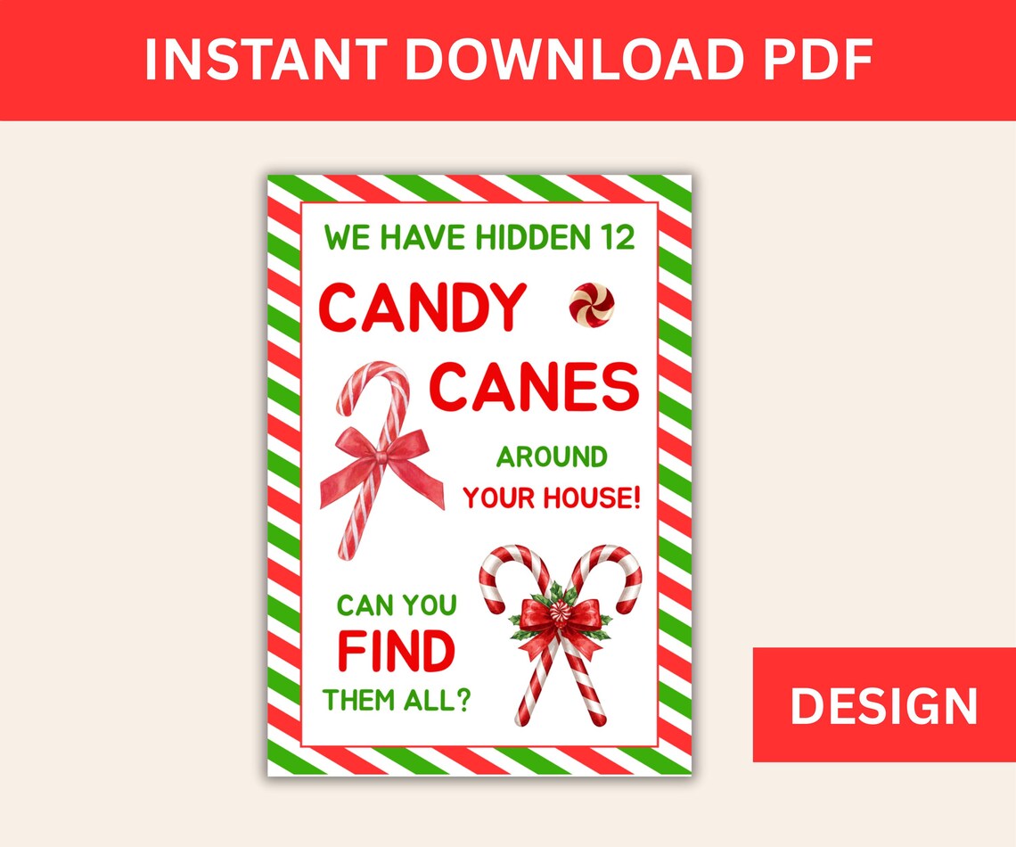 Christmas Elf Candy Cane Sign, I’ve Hidden 12 Candy Canes Printable ...