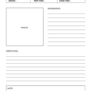 Printable Recipe Book: DIY Cookbook, Blank Pages (instant Download PDF ...