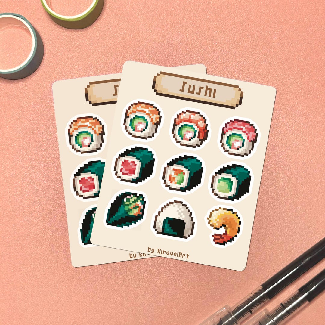 Cute Pixel Sushi Sticker Sheet | 4'x4.75' Cute and Kawaii Pixel Art ...