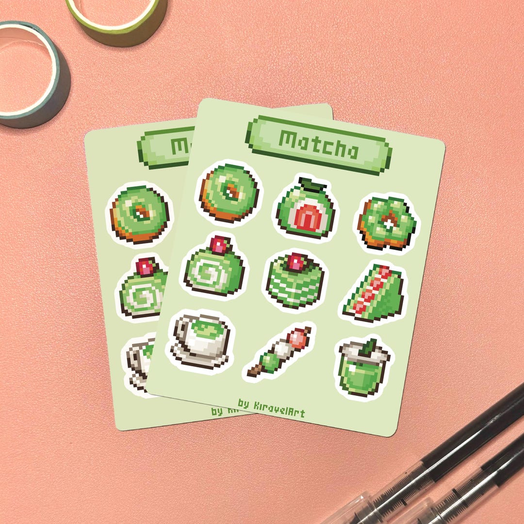 Cute Pixel Matcha Sticker Sheet | 4'x4.75' Cute and Kawaii Pixel Art ...