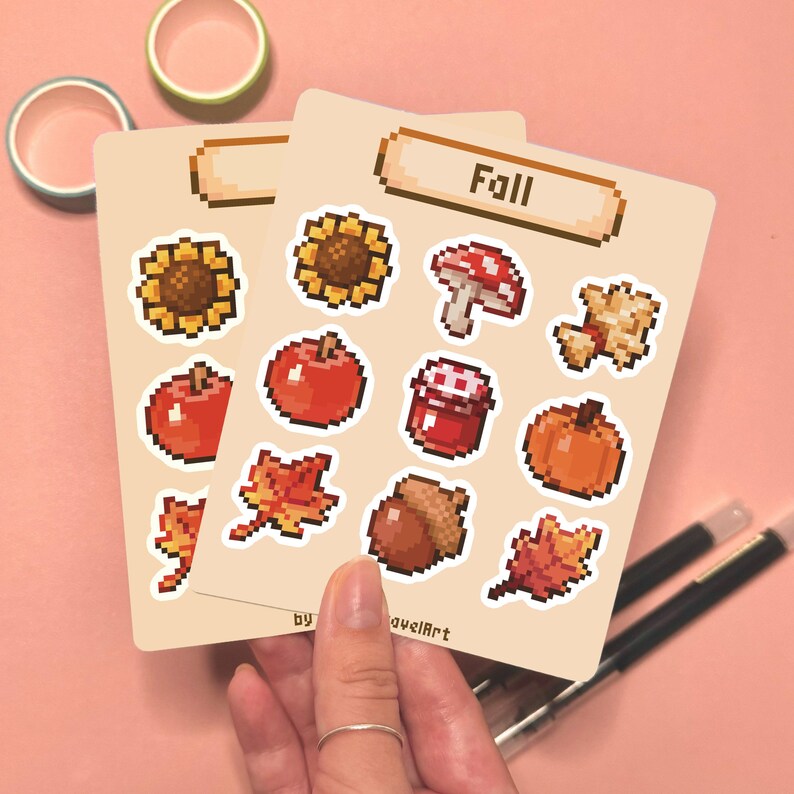Cute Pixel Fall Themed Sticker Sheet | 4'x4.75' Cute and Kawaii Pixel ...