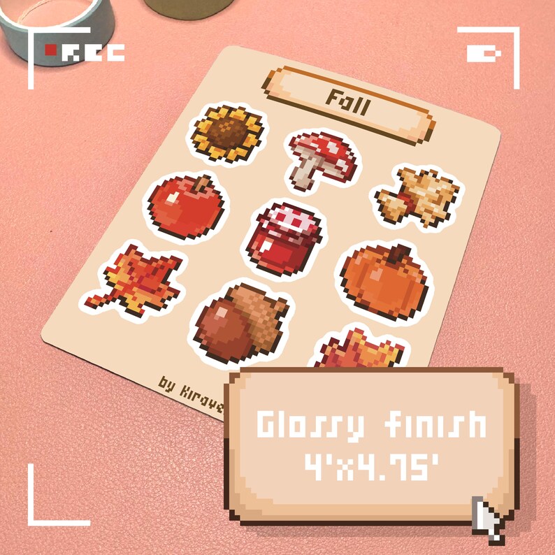 Cute Pixel Fall Themed Sticker Sheet | 4'x4.75' Cute and Kawaii Pixel ...