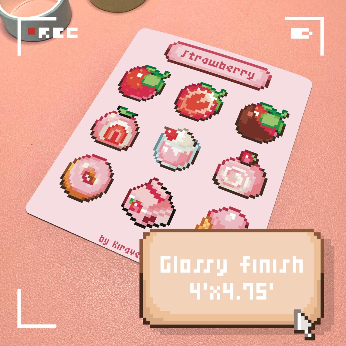 Cute Pixel Strawberry Sticker Sheet | 4'x4.75' Cute and Kawaii Pixel ...