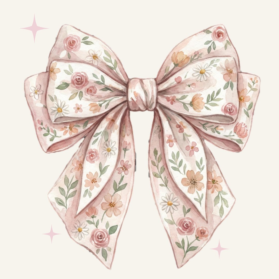 Floral Bow PNG, Spring Bow Clipart, Coquette Flower Bow PNG, Pastel Bow ...