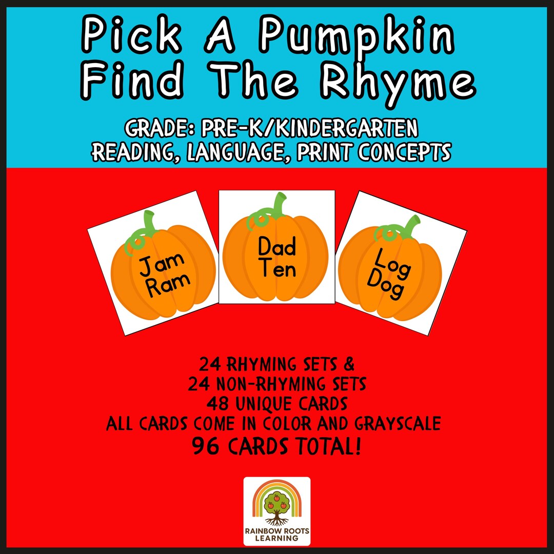 Pumpkin Rhyming Game Fall Literacy Center Activity Phonological ...
