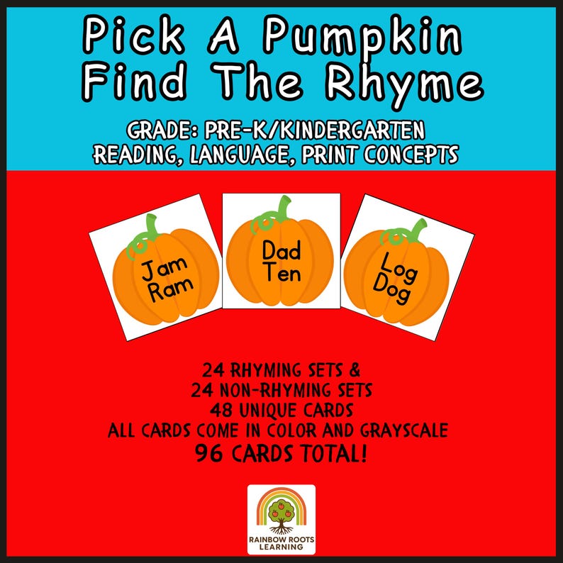 Pumpkin Rhyming Game Fall Literacy Center Activity Phonological ...
