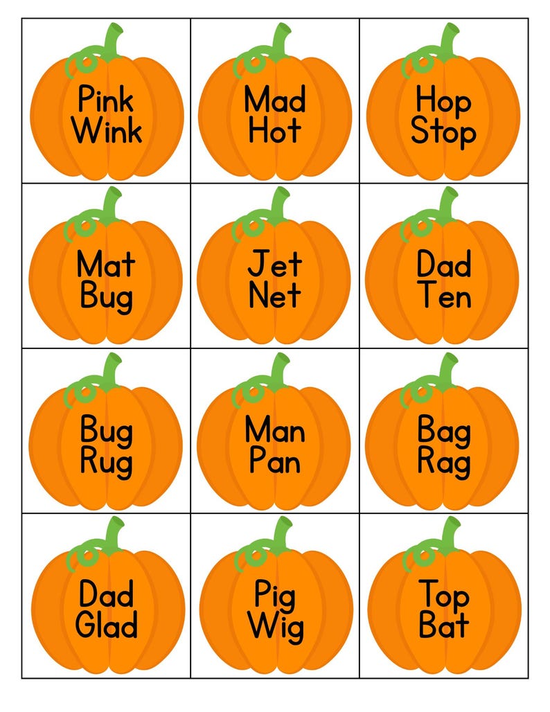 Pumpkin Rhyming Game Fall Literacy Center Activity Phonological ...