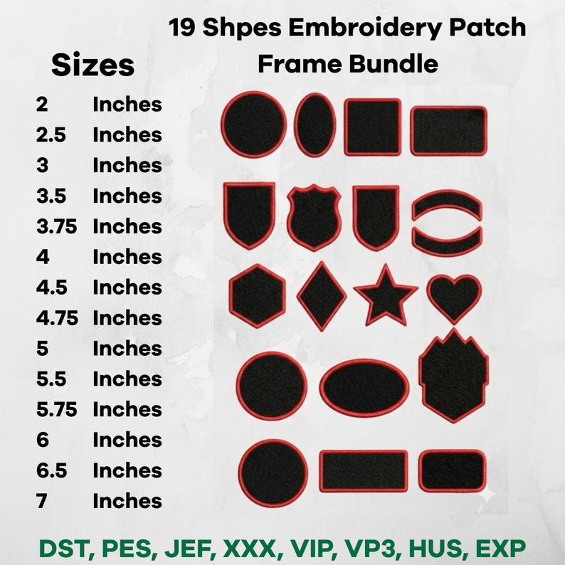 Embroidery Patch Frames, 19 Shapes, 14 Sizes Each, Instant Download - Etsy