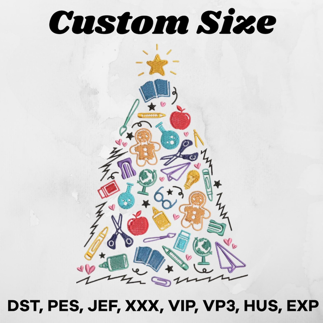 Teacher Christmas Tree Embroidery File, School Holiday Design (digital ...
