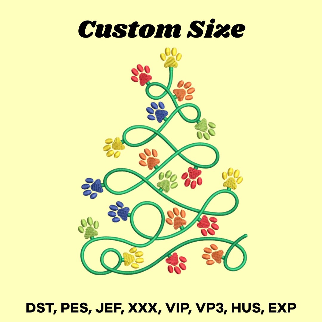 Christmas Paw Print Tree Embroidery Design, Pet Lover Holiday Pattern ...