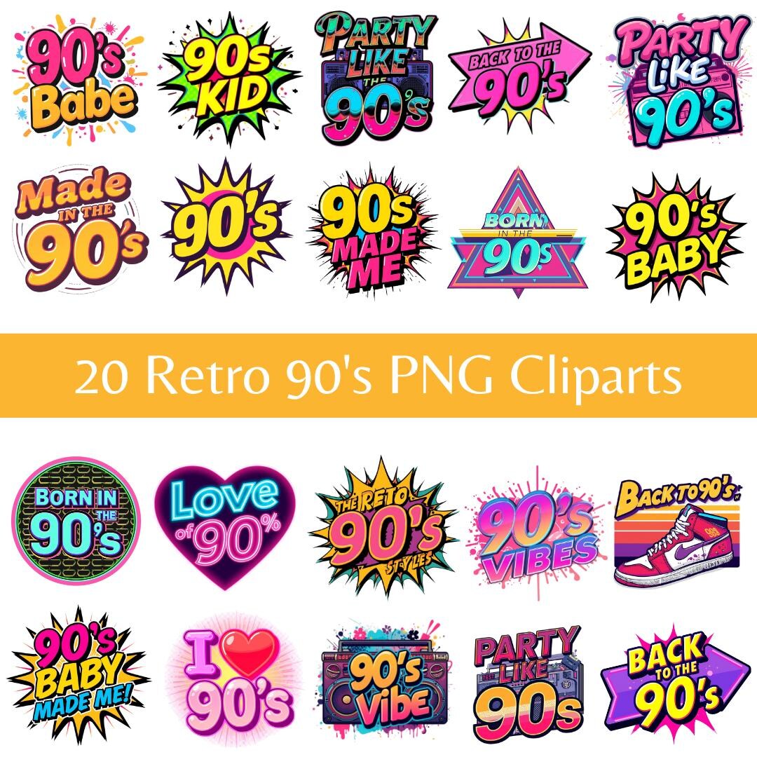 90s Retro Clipart Bundle: Watercolor PNG Designs (digital Download) - Etsy