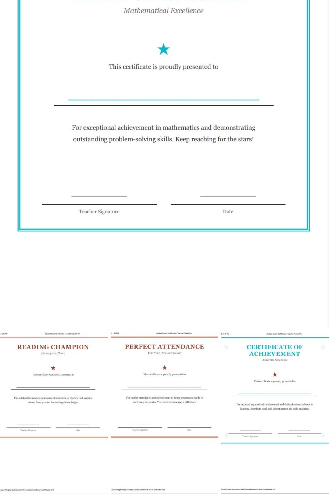 Student Award Certificates Bundle - 15 Editable Templates for Teachers ...