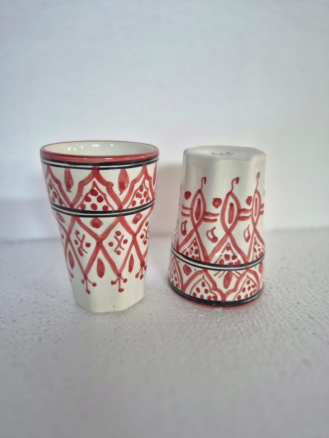 Red Handcrafted Moroccan Ceramic Tea Cups, Artisan Design (set of 4) - Etsy